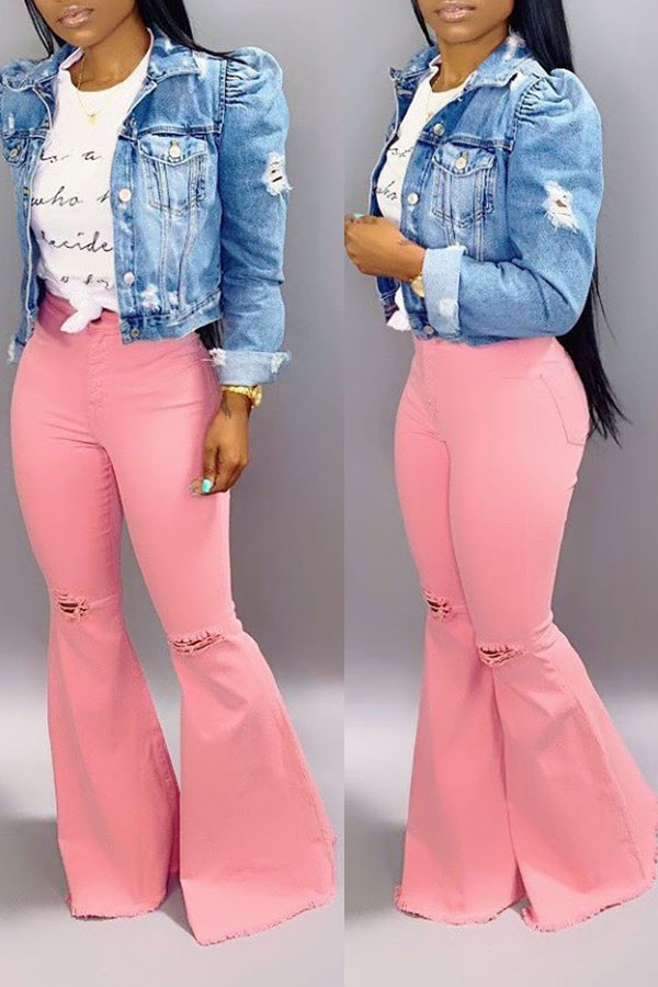 Lovely Casual High Waist Light Pink JeansLW | Fashion Online For Women ...