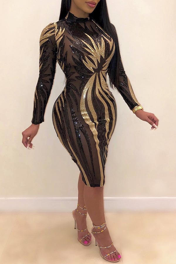 Lovely Party Patchwork Sequined Black Knee Length Evening Dress Sale ...