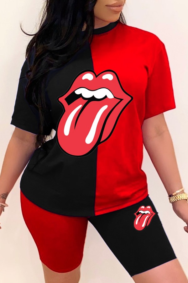 LW Lip Print Black Shorts Set Sale | LovelyWholesale