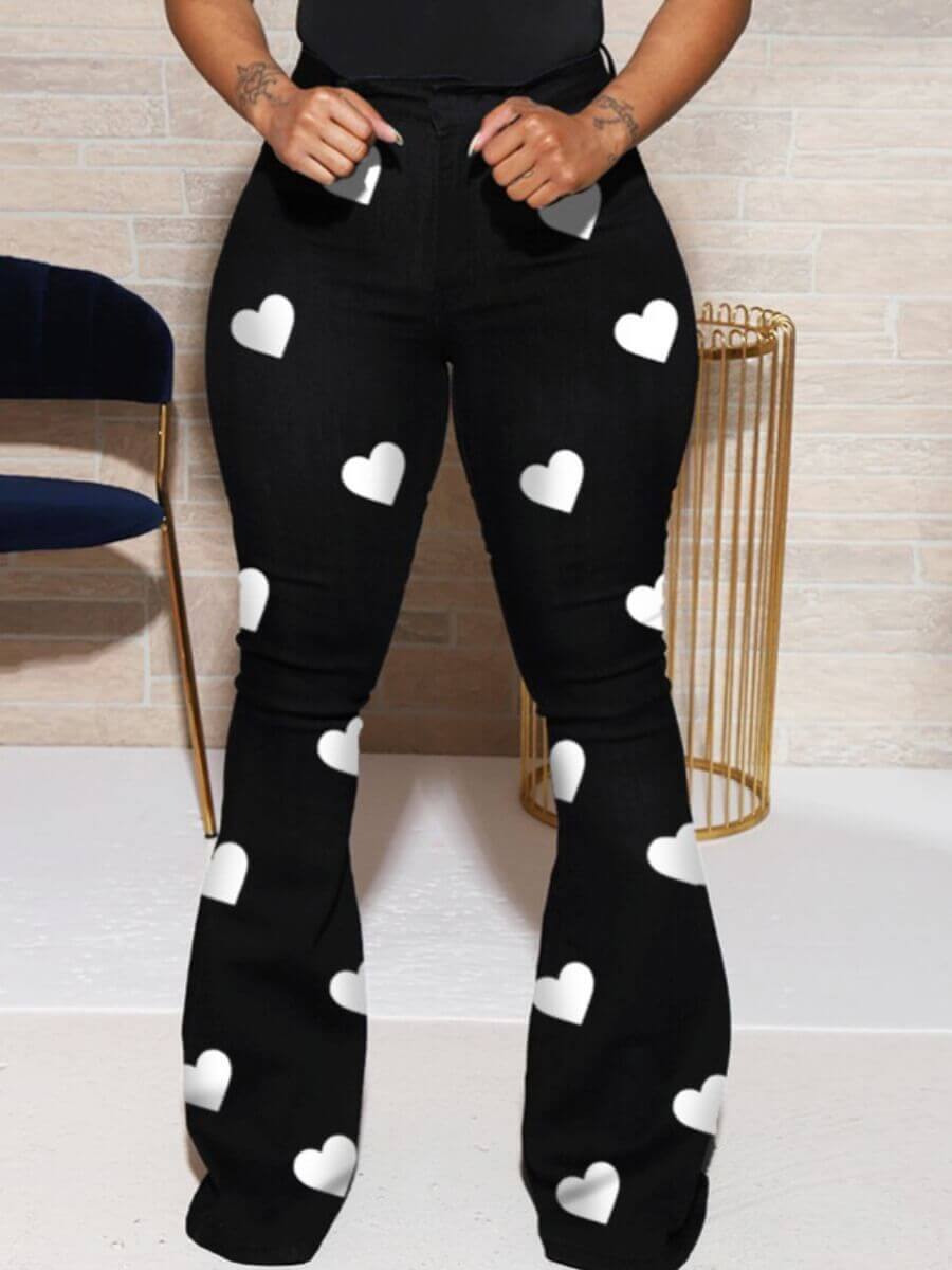 LW Plus Size High Stretchy Heart Print Pants Sale | LovelyWholesale